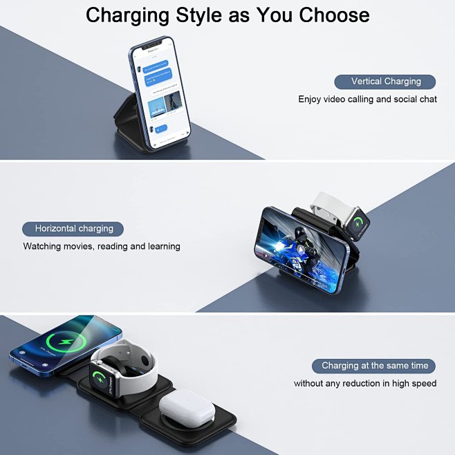 Amazon.com: Wireless Charger 3 in 1,RTOPS Magnetic Travel Wireless Charging Station Multiple ...