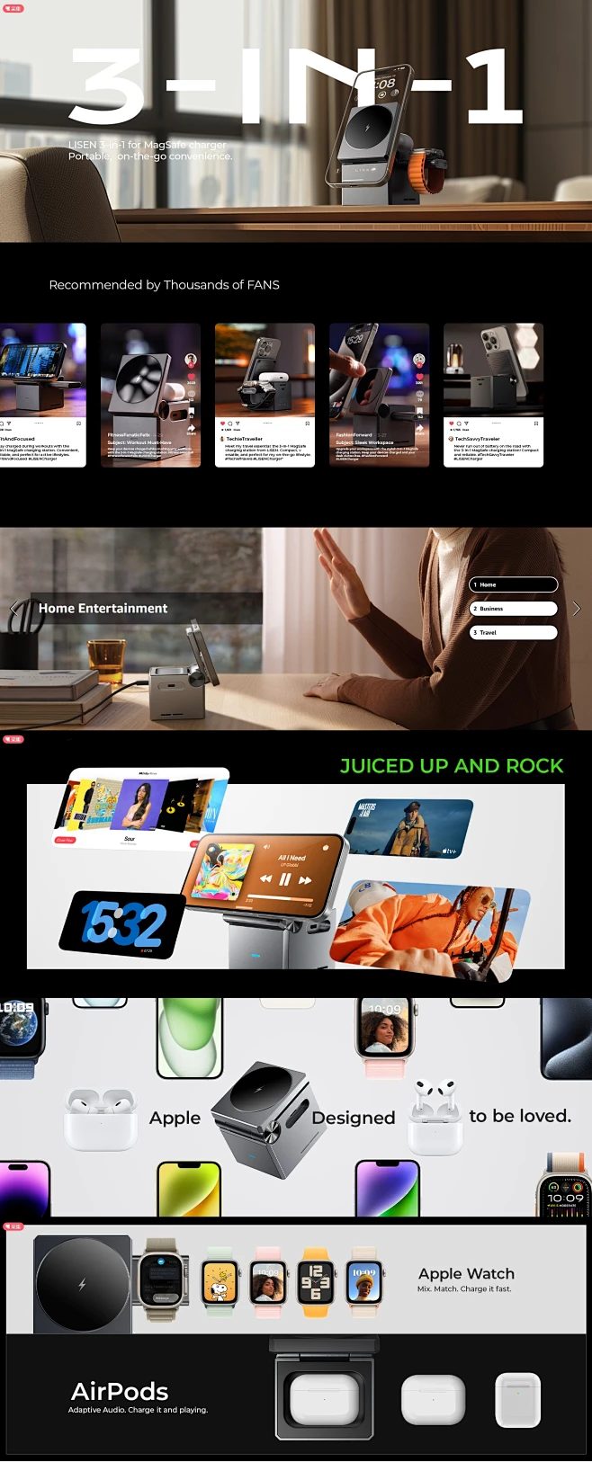 Amazon.com: LISEN 3 in 1 Charging Station Cube for Multiple Devices ...