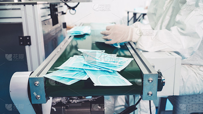 Face mask production line in modern factory
