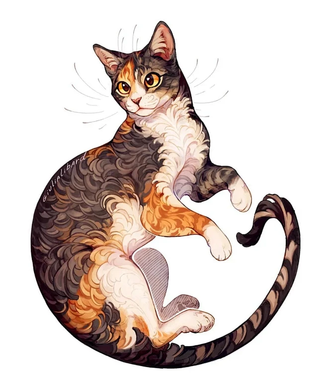 Giulialibard 作品的主题大多是猫狗狮虎等等动物，灵动飘逸的体态，还有对毛发的独特画法，给人软绵蓬松的感觉。-花瓣网