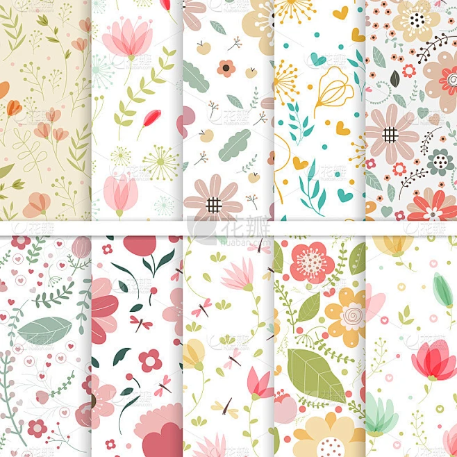 vector paper set of flower and leaf design.素材-花瓣网