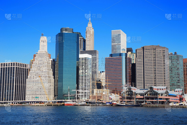 城市天际线,纽约,美国,水平画幅,建筑,美国中大西洋地区,无人,蓝色,金融,早晨