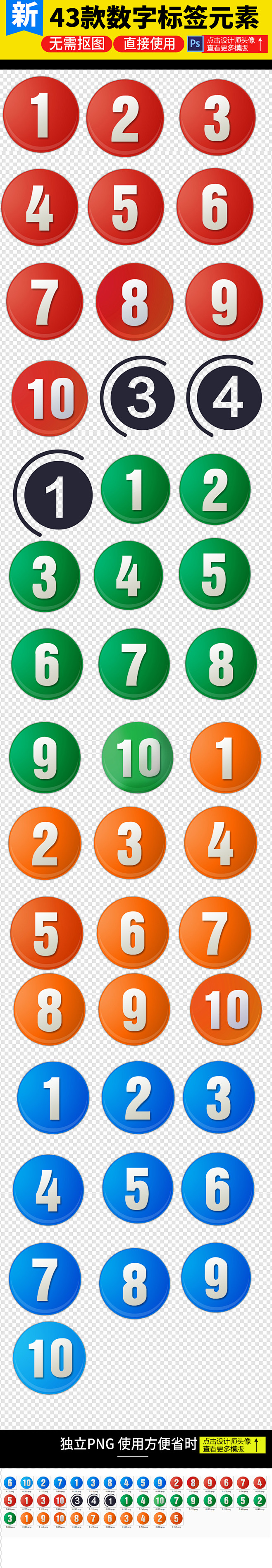 0123456789数字分类标签序号素材集合