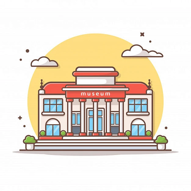 博物馆建筑卡通矢量插画矢量图素材-花瓣网