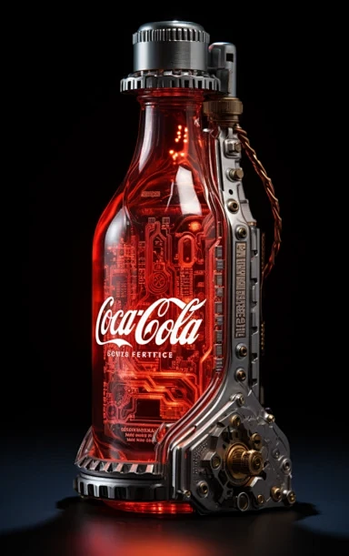 cyberpunk product advertisement, glowing aluminium bottle of coca cola ...