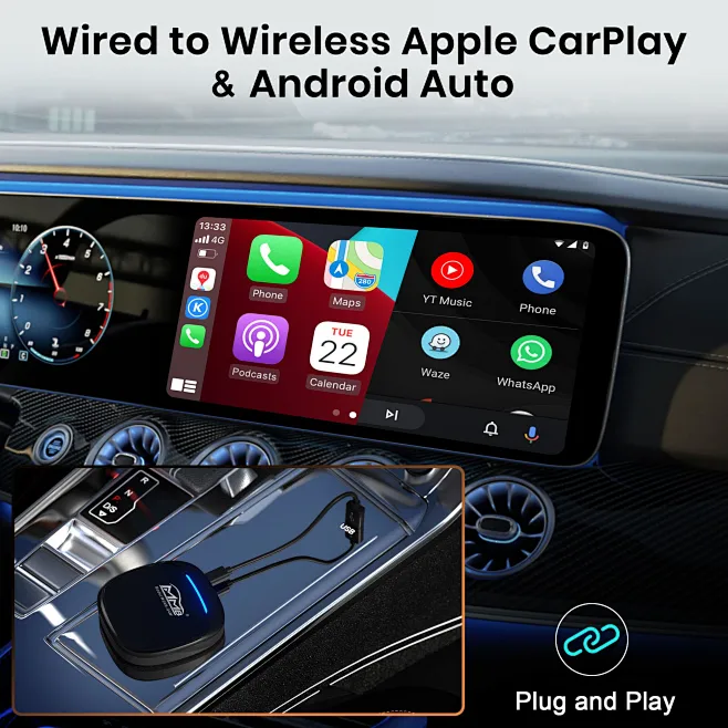 MMB CarPlay Ai Box 4.0 & Android Auto adapter, 2024 Newest,8+128GB,8 ...