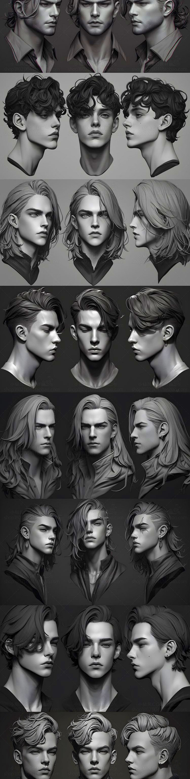 男头像模型图片素材 卡通插画设计人物发型临摹 游戏角色头像绘画-淘宝网