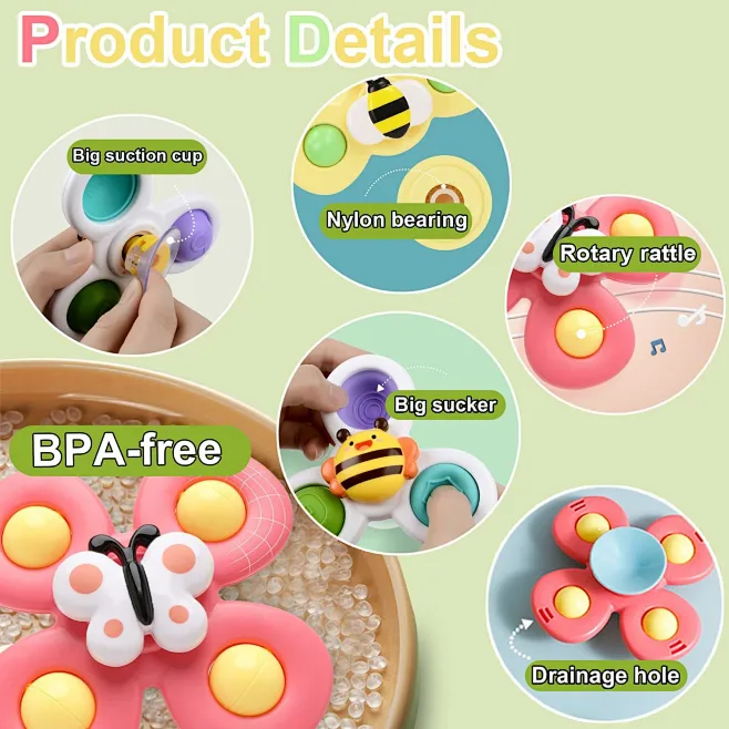 Amazon.com: Suction Cup Spinner Toy for Baby - Suction Cup Fidget ...