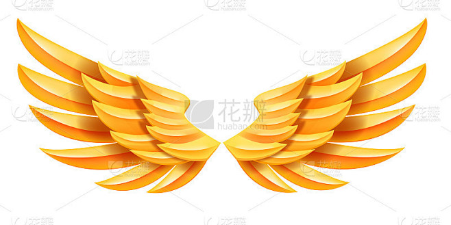 天使金色矢量翅膀插画，梦幻抽象鹰奢侈象征，天堂自由象征。