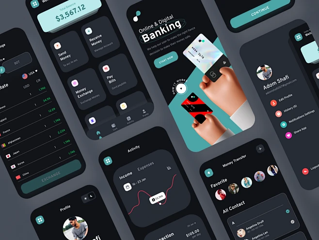 暗黑深色风格银行app ui .fig素材下载 - 豆皮儿UI-花瓣网