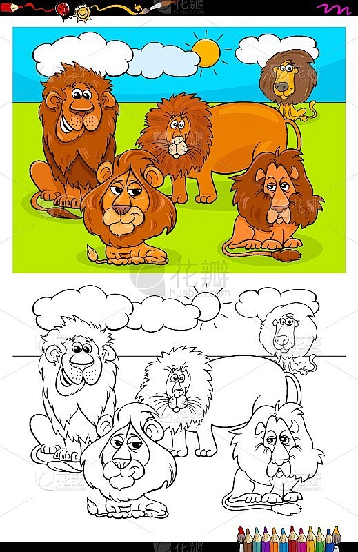 lions animal characters group color book