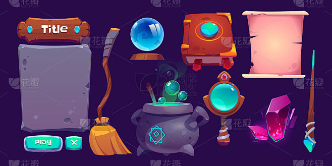Interface for magic game, cartoon design elements