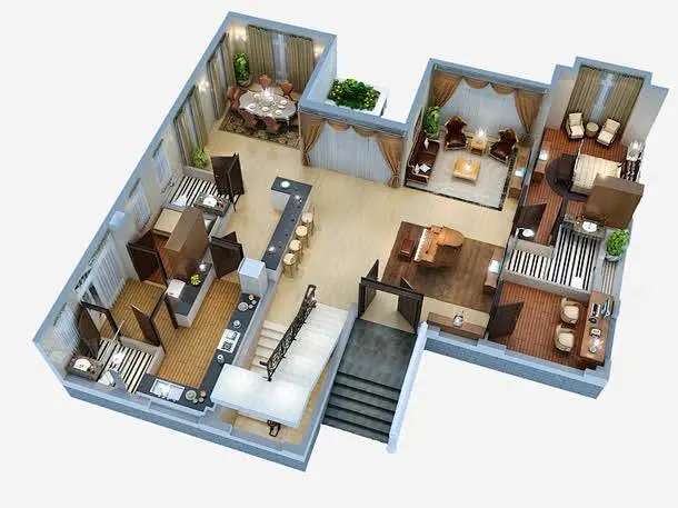 3D户型图效果图png免抠素材_新图网 https://ixintu.com 户型图 效果图 3D平面图 室内图-花瓣网