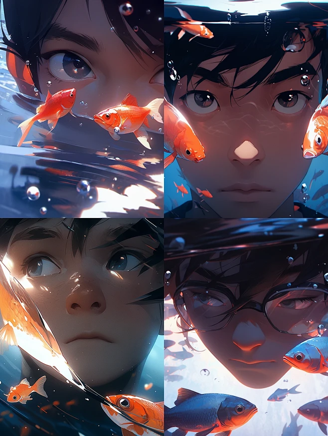 mantou_Facial_close_-_up_a_cute_boy_and_red_fish_dreamy_watery ...