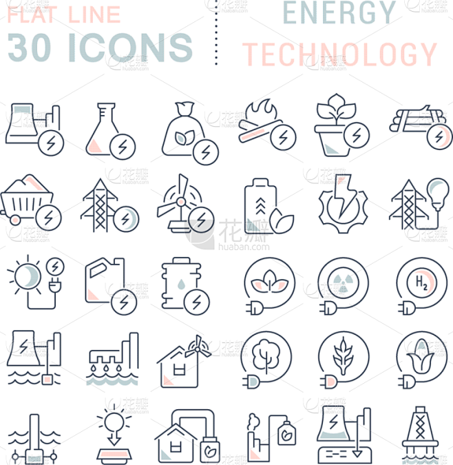 set line icons energy technology
