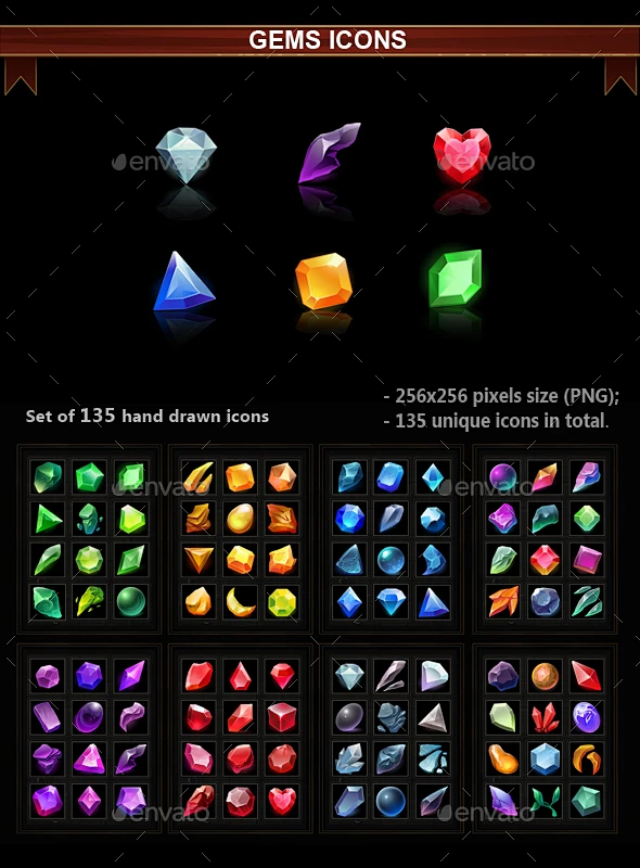 Gems Icons - Miscellaneous Game Assets-花瓣网