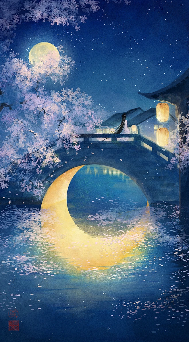 月亮桥_画画的云淡风轻__插画师作品_涂鸦王国gracg.com-花瓣网