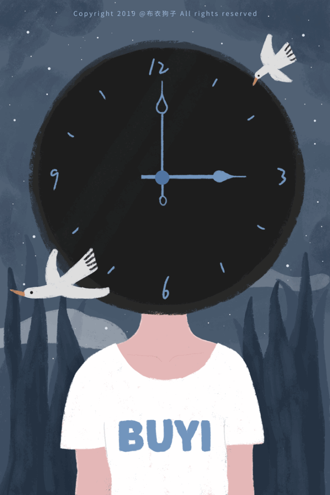时间流逝 孤独的人 钟表时针分针 gif动图插画@布衣狗子-花瓣网
