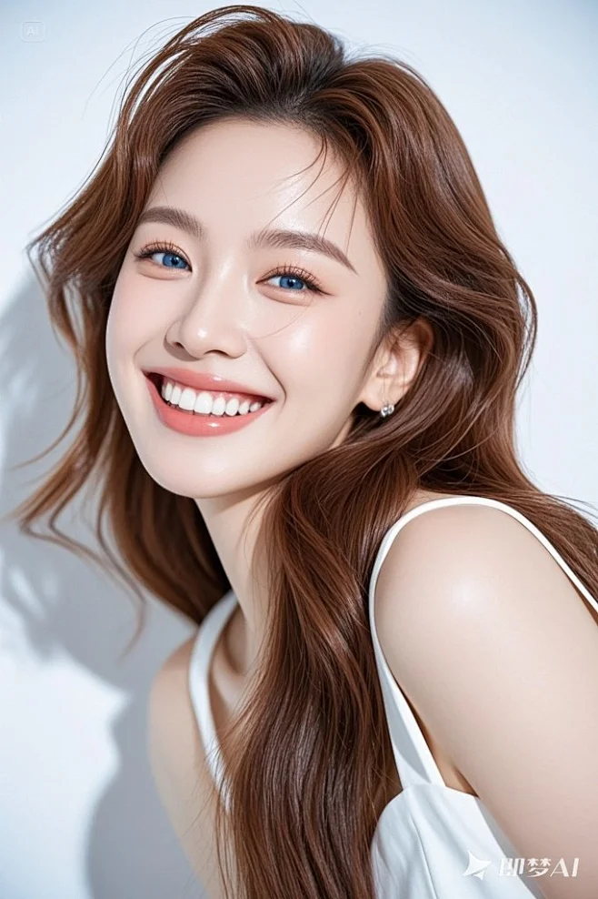 jimeng-2025-06-07-4395-白色背景，一个笑容灿烂的美女，正面，模特，-花瓣网