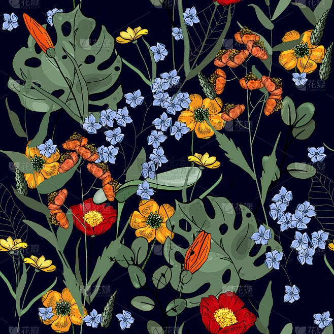 Vintage background blooming realistic isolated flo素材-花瓣网