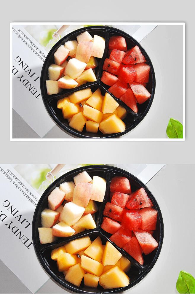 哈密瓜加水蜜桃加西瓜水果拼盘图片