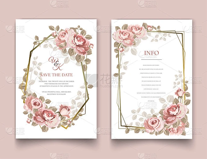 Pink rose invitation cards.素材-花瓣网