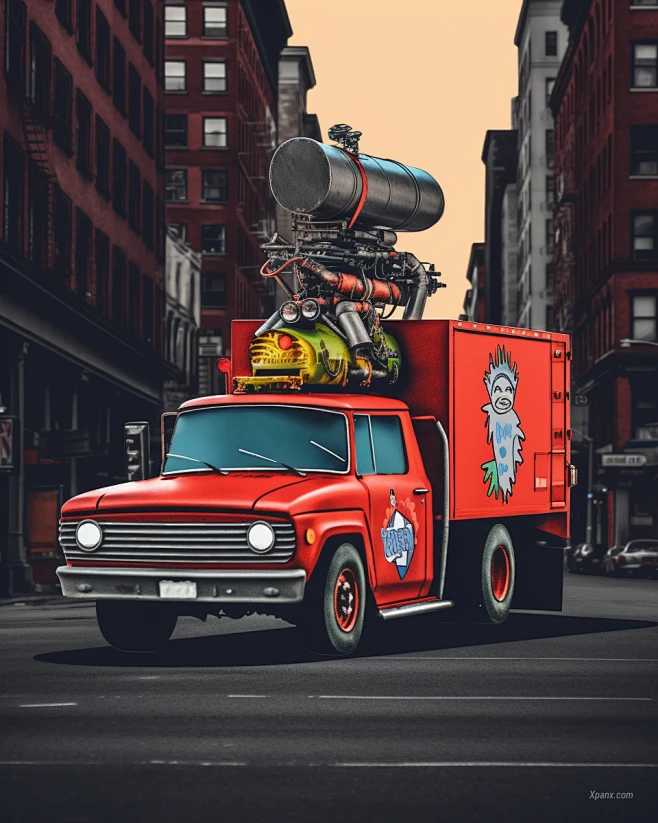 AI绘画_Prompts_atom_a_pizza_delivery_racing_truck_with_a_large_pizza_sign ...