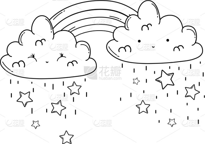 可爱的,云,彩虹,黑白图片,动画片,白色,自然,云景,爱,装饰