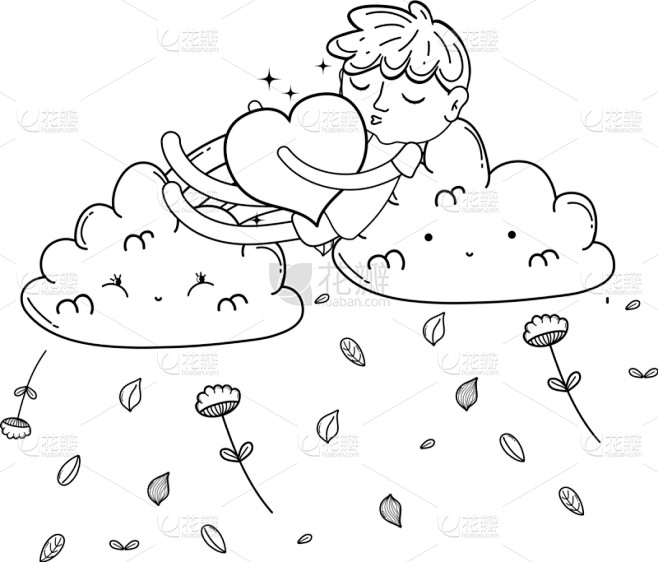 云,儿童,黑白图片,动画片,可爱的,云景,天气,小的,童年,爱