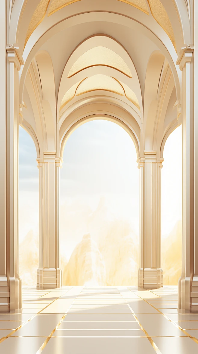 beautiful golden architecture building room interior illustration, in ...