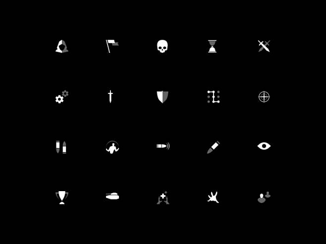 Game icon set bullet shot guns shooter ui skill war minimal icons game