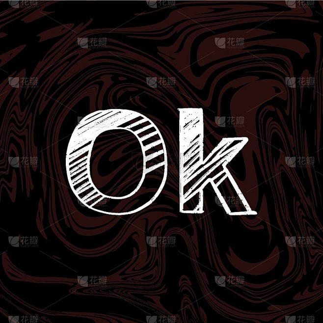 Ok brush hand drawn paint on black background. Des
