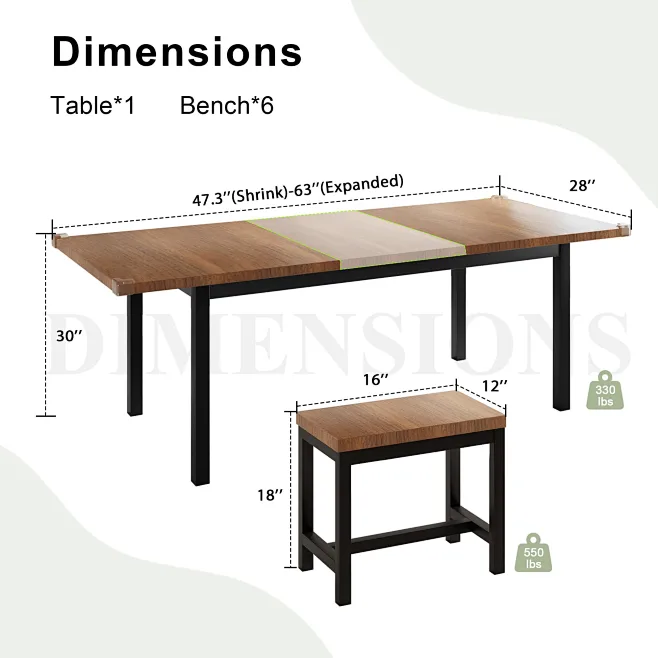 Amazon.com - Feonase 7-Piece Dining Table Set with 6 Stools, 63" Large ...
