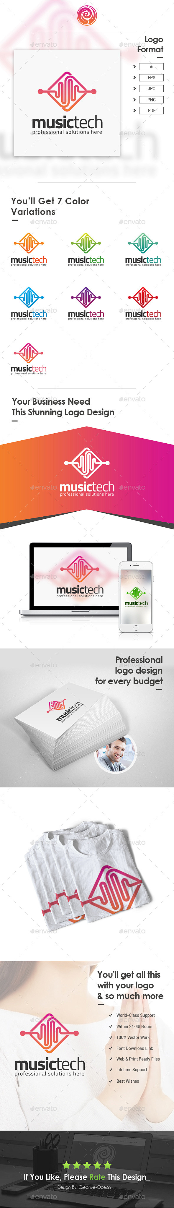 音乐科技的标志——抽象标志模板Music Tech Logo - Abstract Logo Templates音频,音频品牌、音频标志,音频 ...