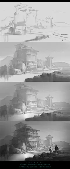 【小K原创作品】 场景两点透视草图。 个人微博：http://weibo.com/kkart-花瓣网