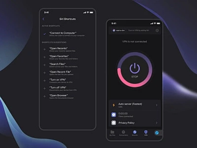 Manage your Documents with Siri mobile ui dark ui connection vpn waves ...