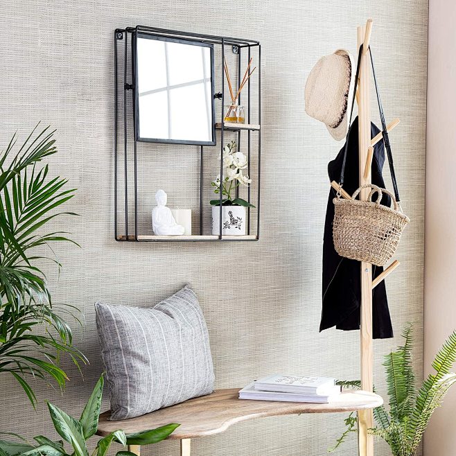 Amazon.com: Fetco Jeeves Shelving and Organizational Mirror, Black ...