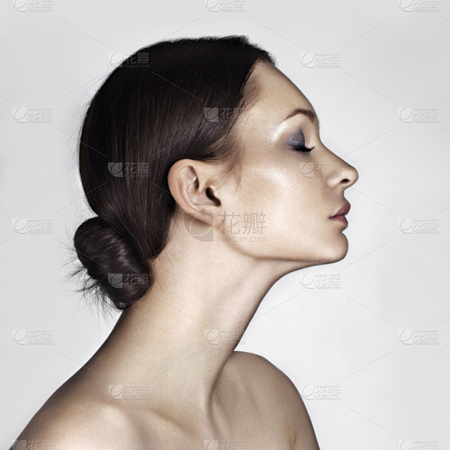 侧面像,发髻,美,女人,灰色,美人,棕色头发,方形画幅,人的眼睛