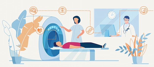 CT核磁共振检查扁平插画矢量图素材