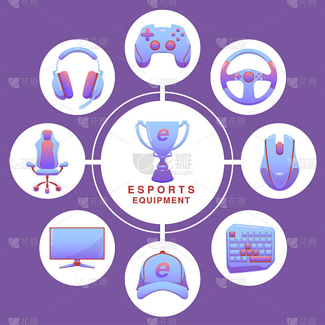 Color Esports icons set. Game tournament. Vector g