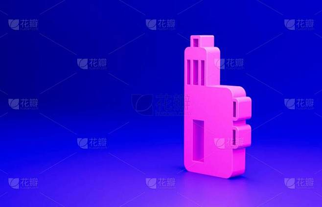 Pink Vape mod设备图标在蓝色背景上隔离。卷烟工具。蒸汽机装置。最低纲领的概念。3D渲染说