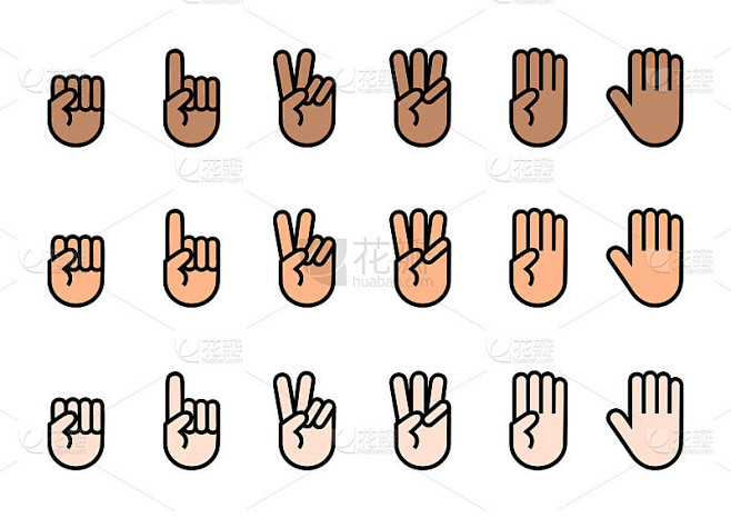 Fingers icons set. Count up to. Vector illustratio