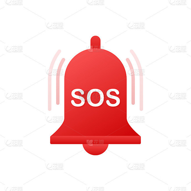 SOS红色的钟。警铃和SOS字母图标。矢量插图。