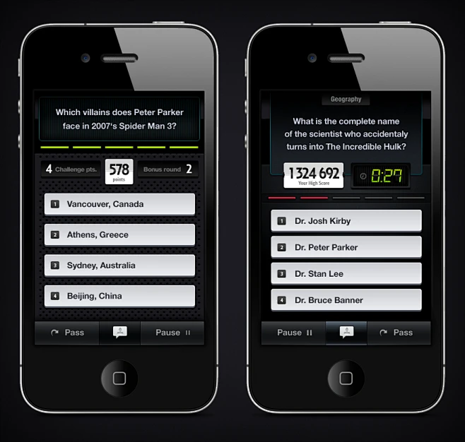 iPhone Trivia App (Game) UI Design-花瓣网