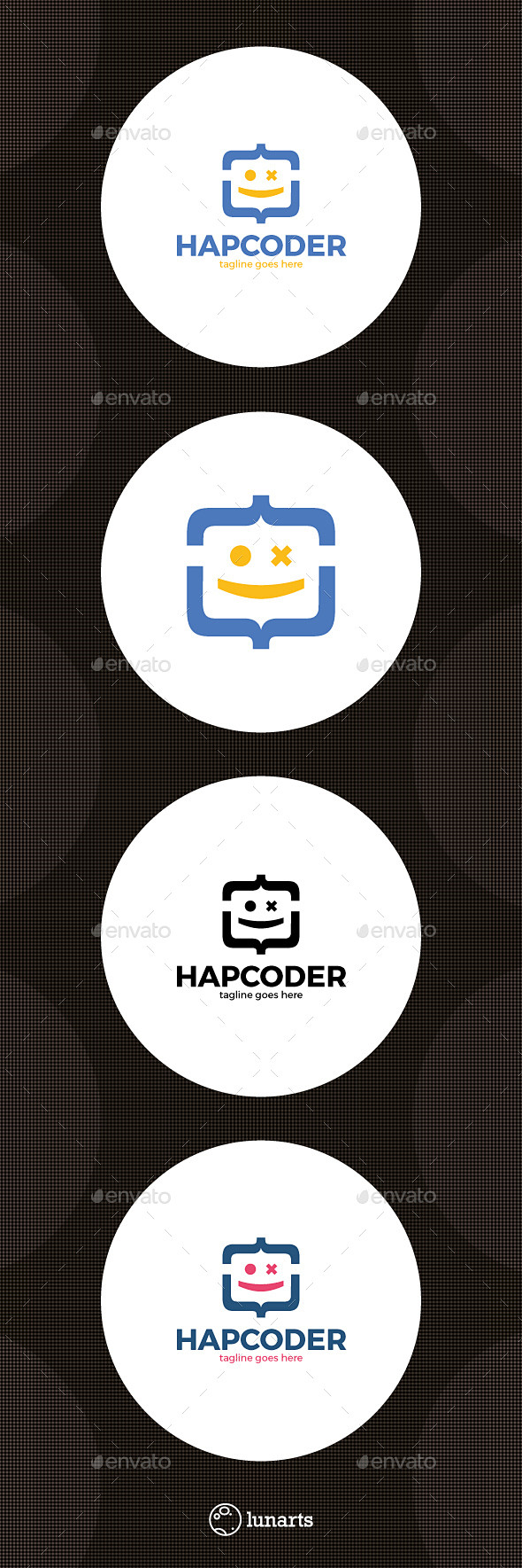 快乐代码标识-抽象标志模板Happy Code Logo - Abstract Logo Templates机构算法,括号,括号,代码,编码器 ...