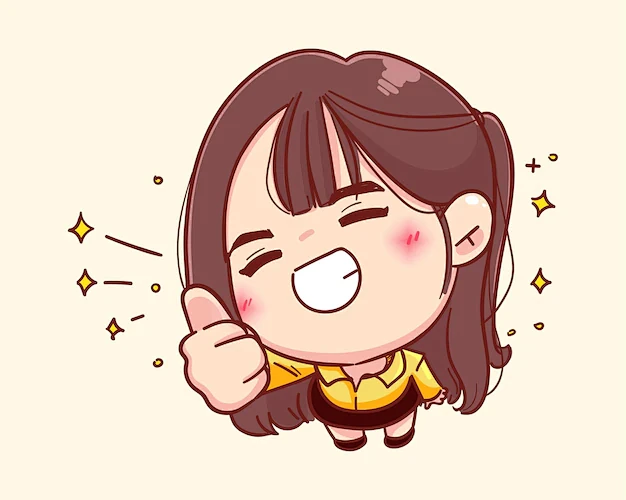 Young businesswoman showing thumb up sign cartoon illustration-花瓣网