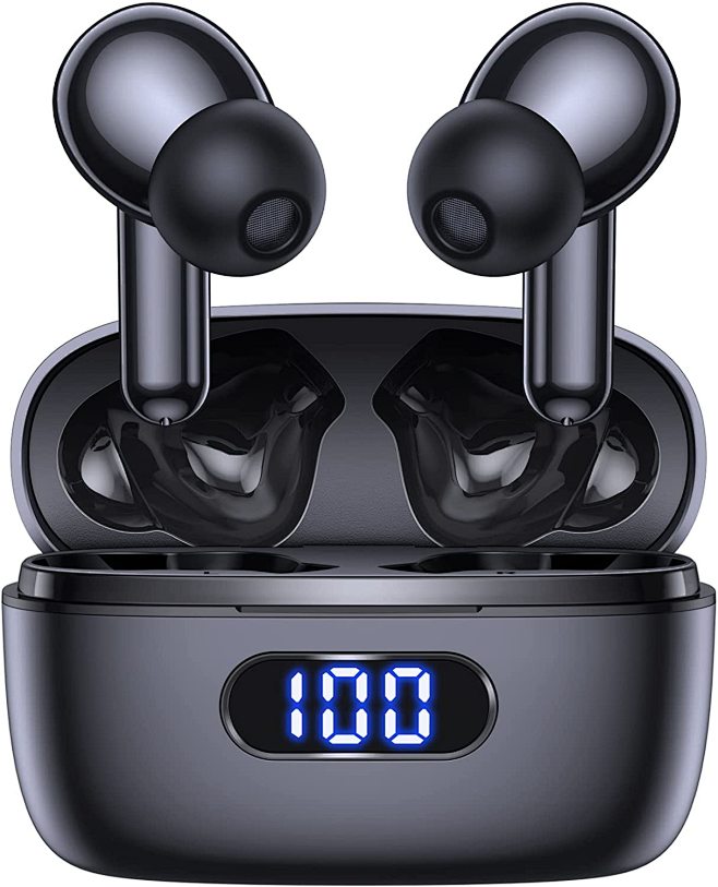 Amazon.com: 蓝牙耳机 V5.1 真正的无线耳塞 4 麦克风清晰通话和 30 小时播放,带无线充电盒,入耳式立体声耳机 IPX5 ...
