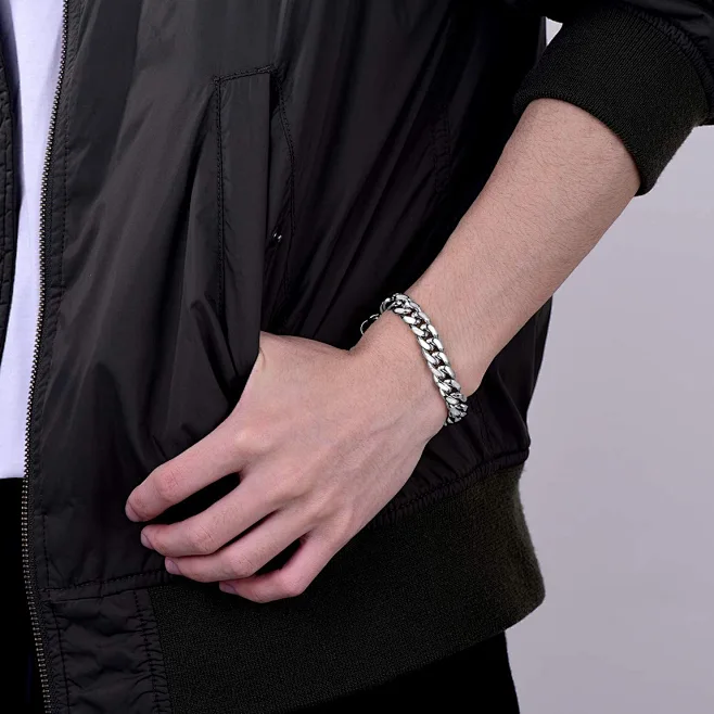 Amazon.com: Bracelet Men Chain Stainless Steel Bike Chain Bracelet 14MM 19CM Black Mens Chunky ...