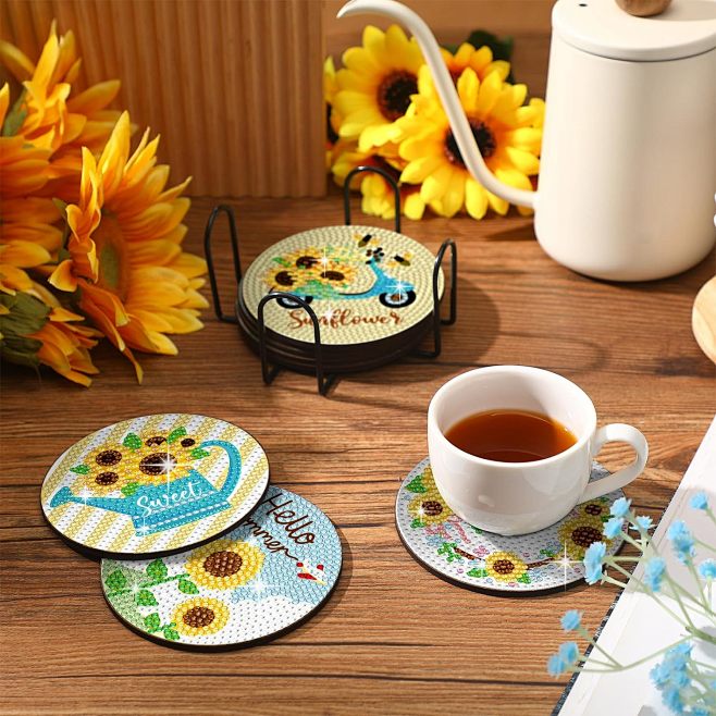 Amazon.com: 8 Pcs Boho Diamond Art Coasters Groovy Hippie Daisy Diamond ...