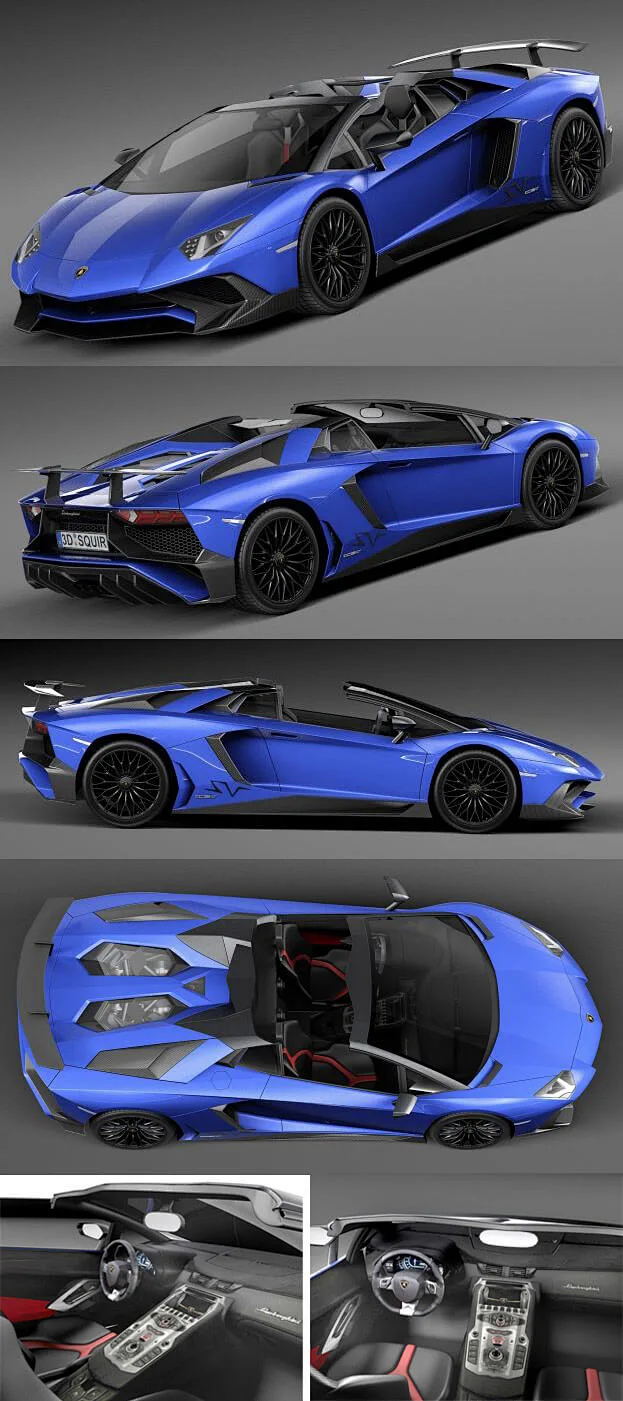 2016兰博基尼Lamborghini Aventador LP750-4 SV Roadster敞篷跑车3D模型（OBJ,FBX,MAX,C4D,LWO） -花瓣网